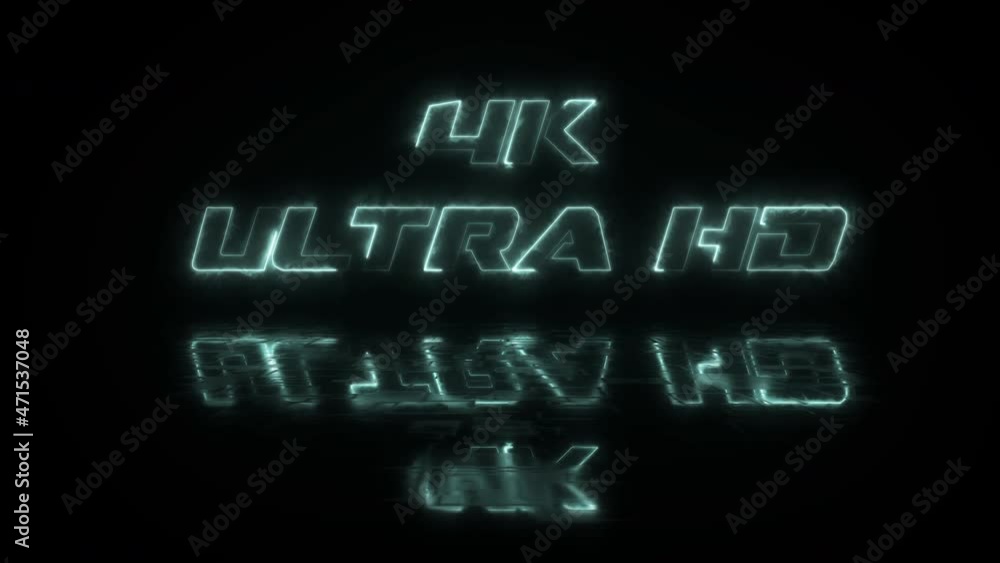 Animation with 4k ultra HD logo with blue neon glow, on a black ...