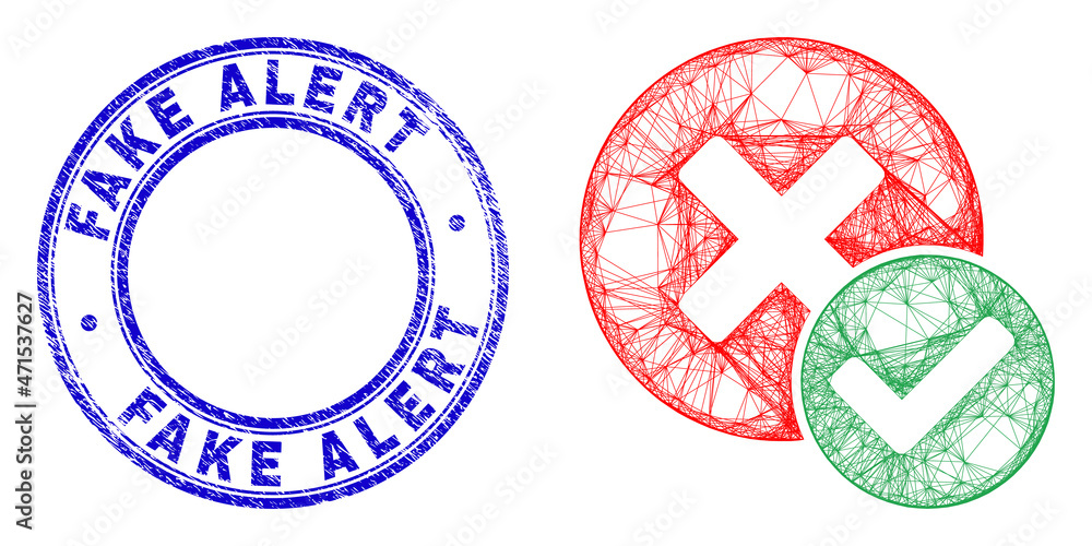 Network irregular mesh true negative icon with Fake Alert scratched ...