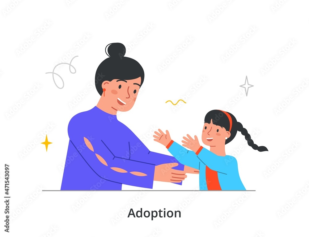 Kid adoption concept. Little smiling girl runs to her foster mother ...