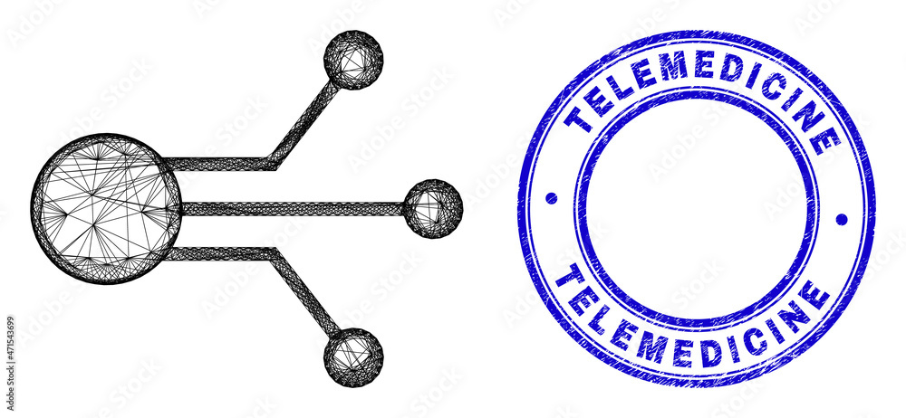 Network irregular mesh sensor links icon with Telemedicine scratched ...