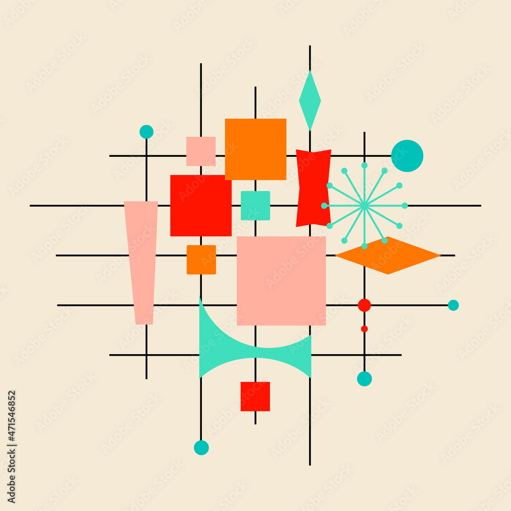 50s Mid Century Modern Pattern, 1950s Atomic Mod Design Art Stock ...