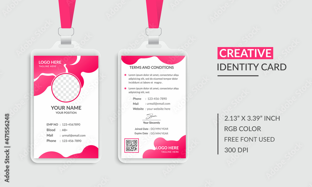 Corporate Office Id Card Design Pink Color Stock Vector | Adobe Stock