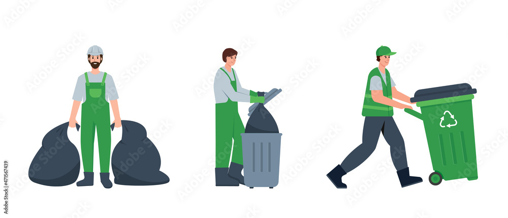 Dumpster characters in different poses. Garbage man collection, Waste ...