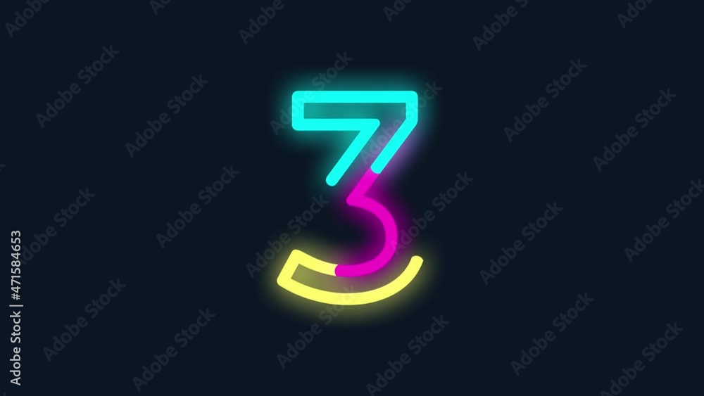Neon glowing countdown, timer animation numbers from 1 to 10. Alpha ...