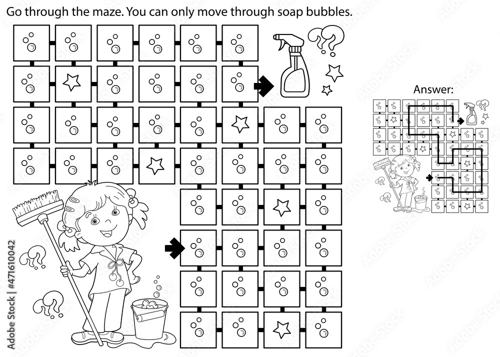 Maze or Labyrinth Game. Puzzle. Coloring Page Outline Of cartoon girl ...