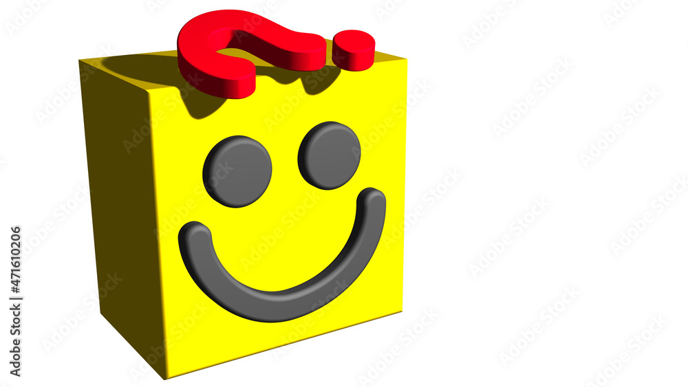 Smiling Character with question mark Concept. 3D Smiley cube Box. 3D ...