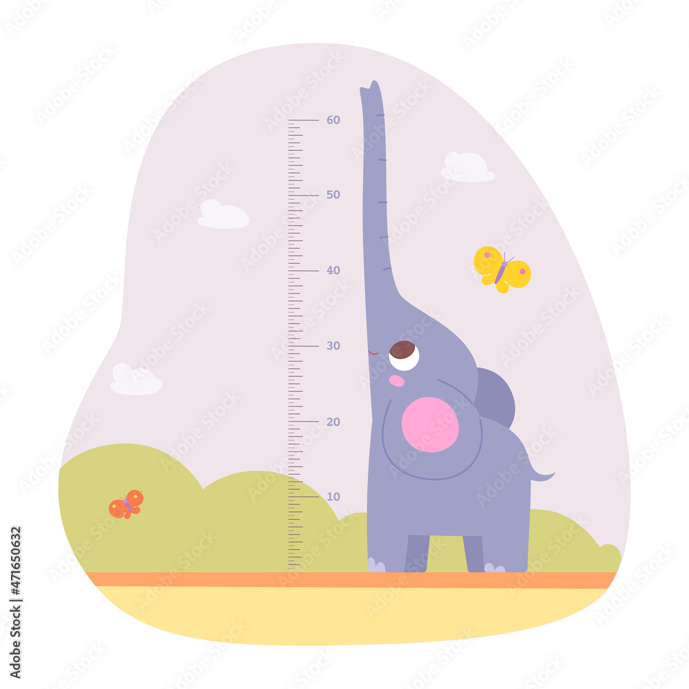 Height measuring scale for kids with cute elephant vector illustration ...