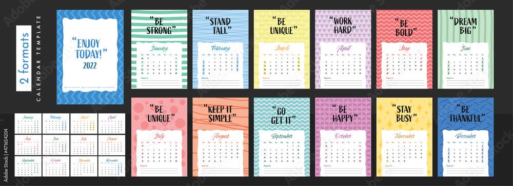 2 Formats Of 2022 Yearly Calendar Template Layout With Inspiring Quotes ...