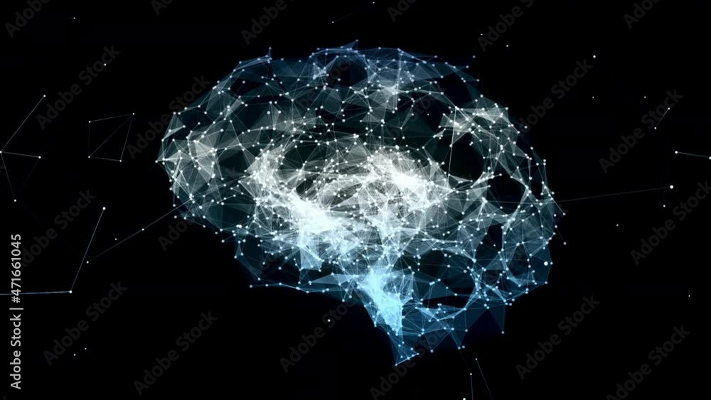 Artificial Intelligence Neural Network - Blue Net shaped brain on black ...