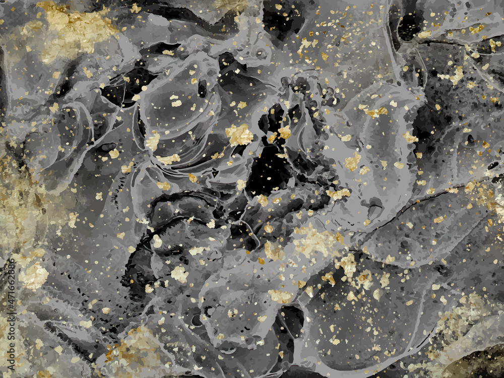 Black and white watercolor background with gold glitter. Water color ...