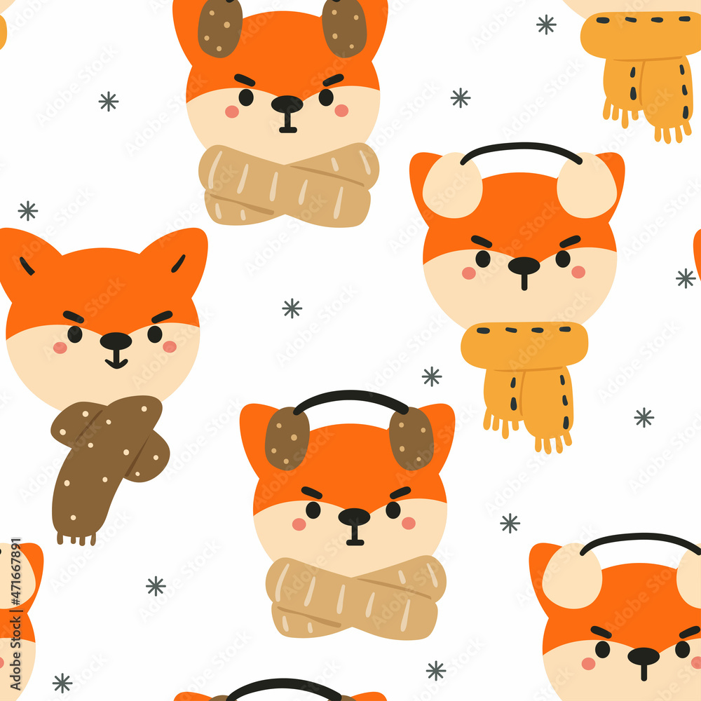 seamless pattern cute cartoon fox in pastel colors. for fabric pattern ...