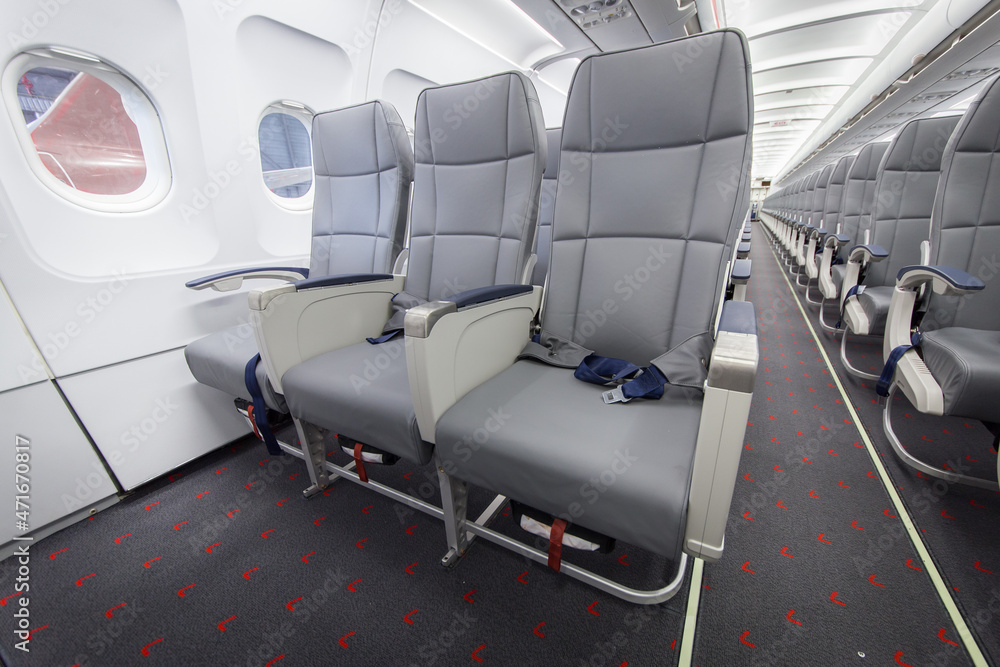 Typical seat row in an Airbus A320 commercial aircraft Stock Photo ...