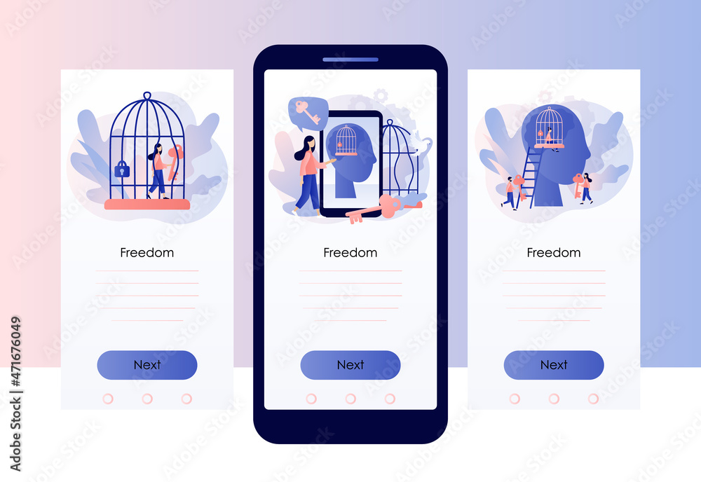 Freedom concept. Mind prison psychological. Inner prison. Tiny people ...