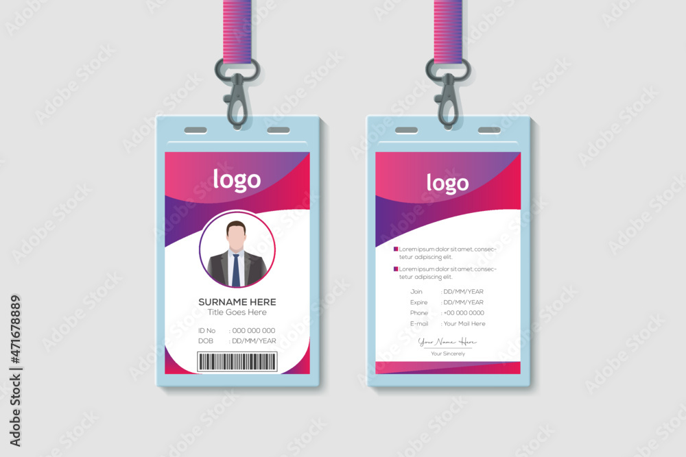 Multipurpose Office Vertical Double-sided ID Card Design Template Stock ...