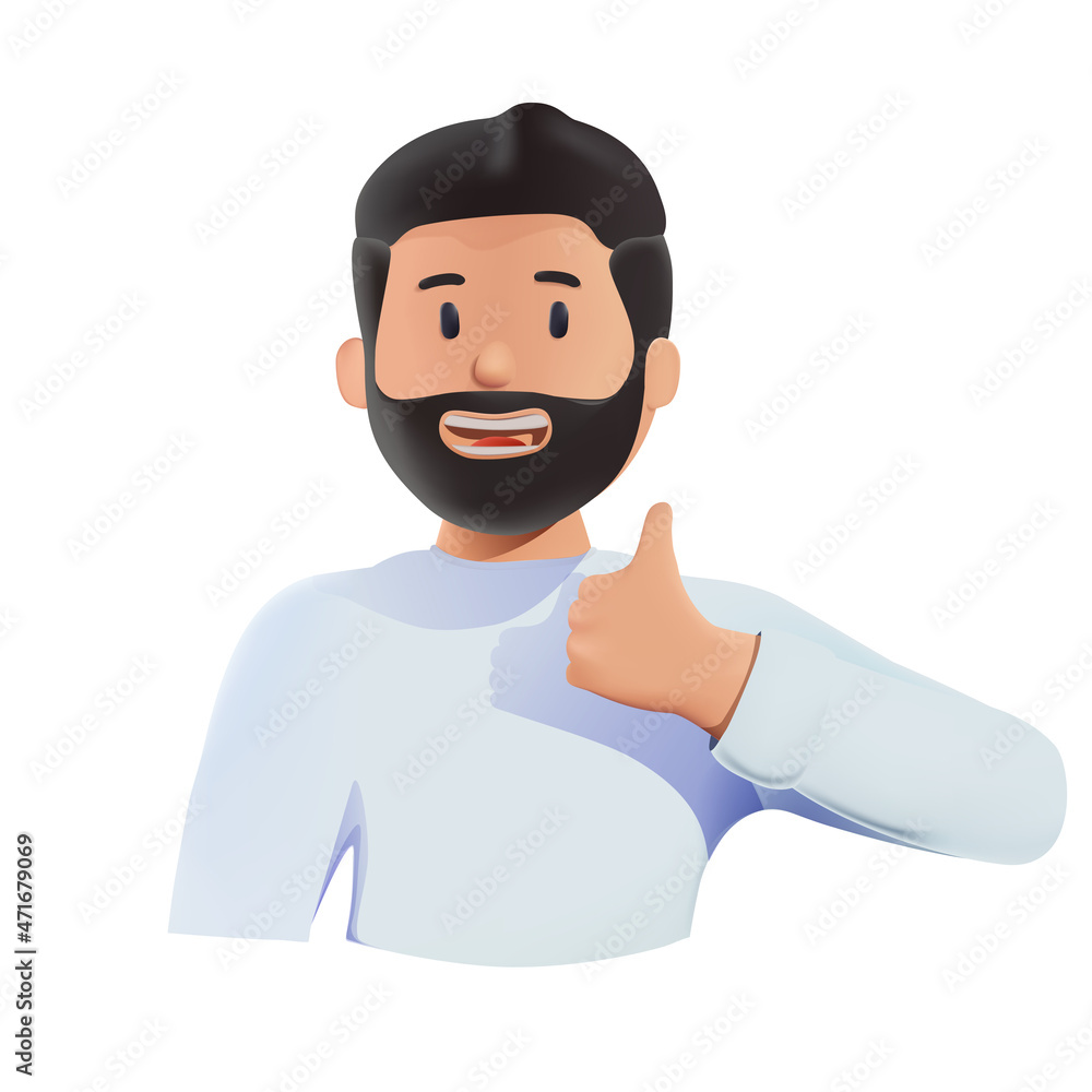 3D cartoon character. Young man making good sign, shows gesture cool ...