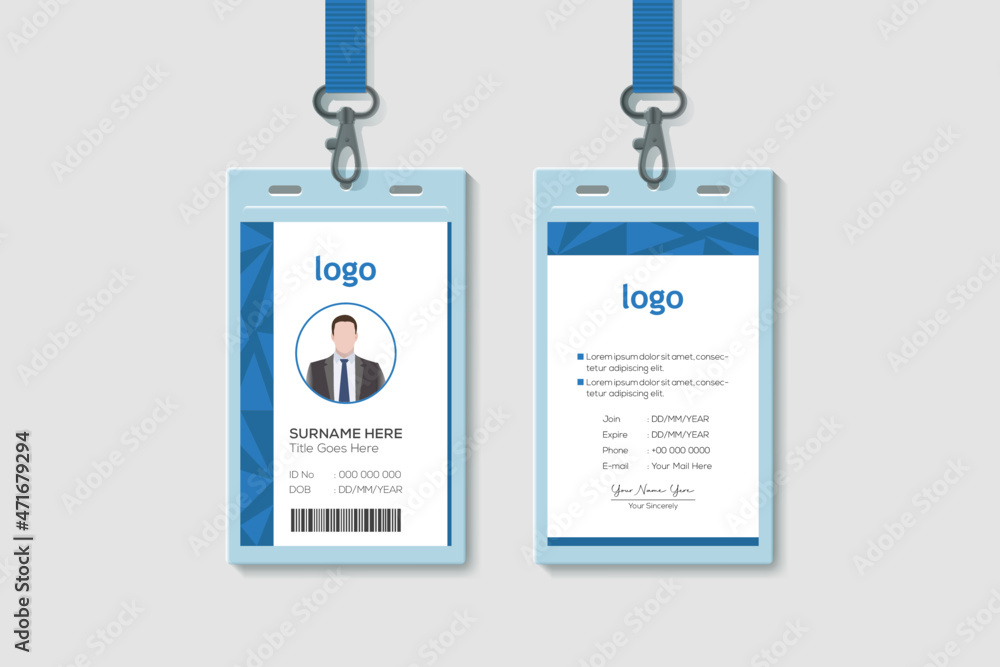 Minimal Creative Office Vertical Double-sided ID Card Design Template ...