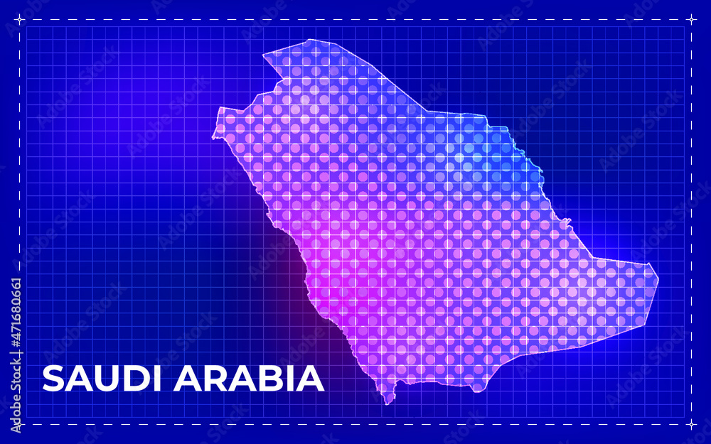 Saudi Arabia Digital Map with glowing Dots and Technology background ...