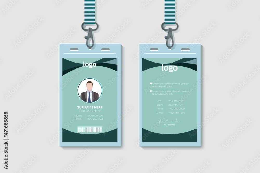Abstract Waves Vertical Double-sided ID Card Template. Flat Identity ...