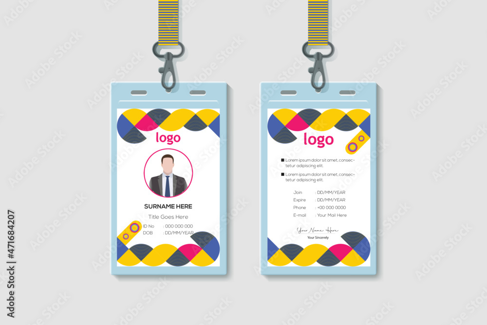 Geometric ID Card Template. Vertical Double-sided Multicolor Id Cards ...