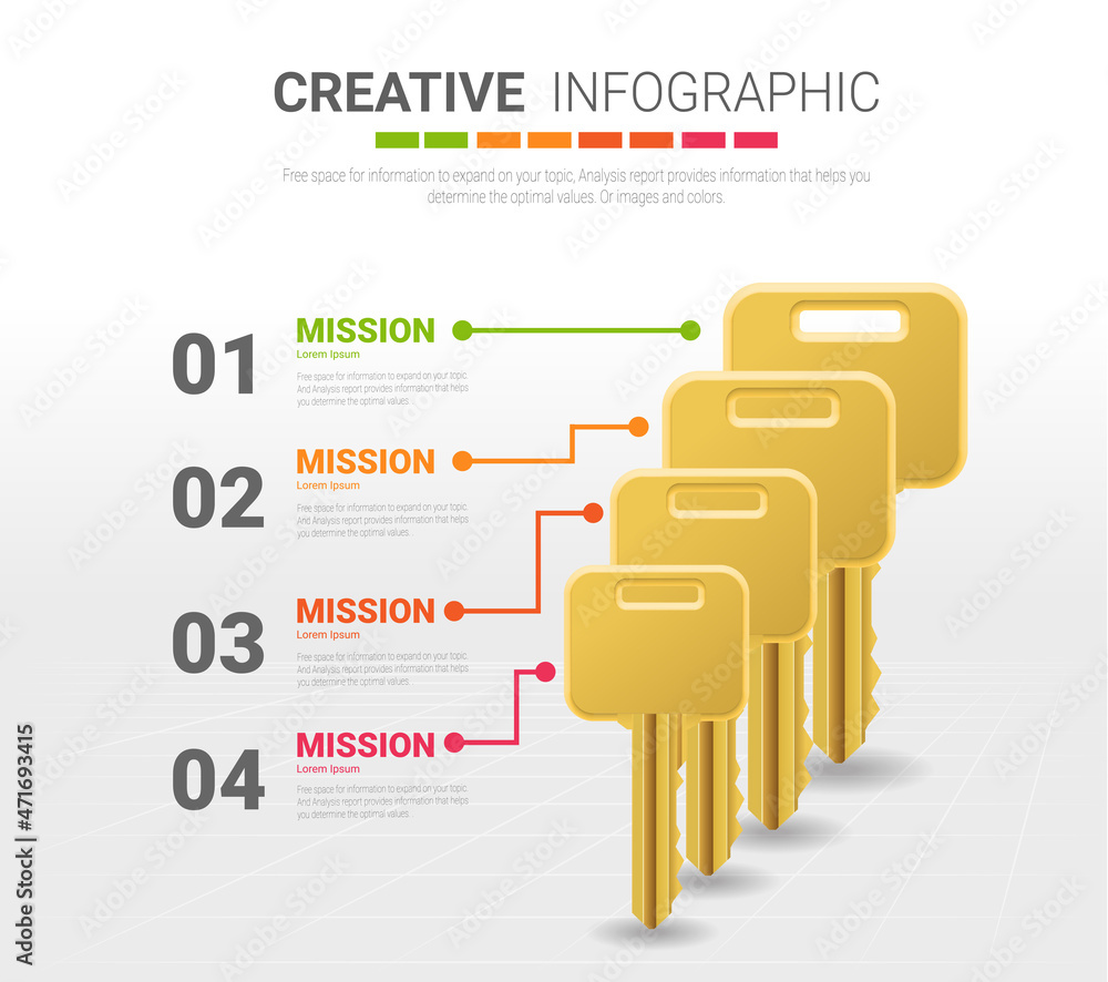 Infographic key design template for Presentation business, can be used ...