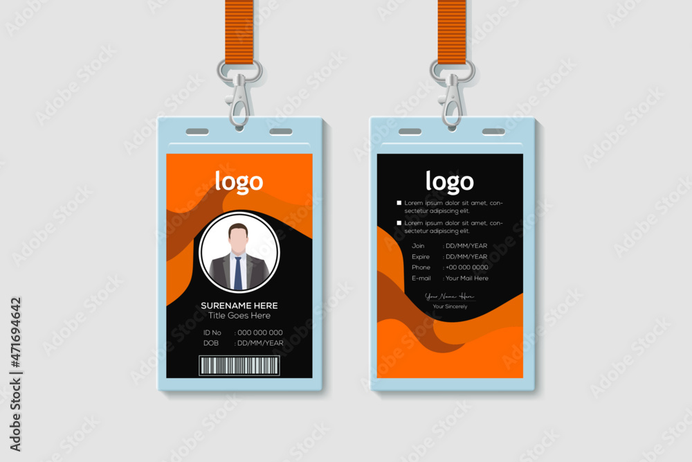 Corporate Office Vertical Double-sided ID Card Design Template. Flat ...