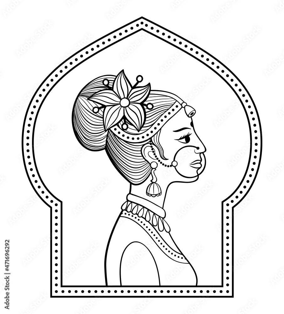 Portrait of beautiful Indian woman in traditional outfit with hairstyle ...