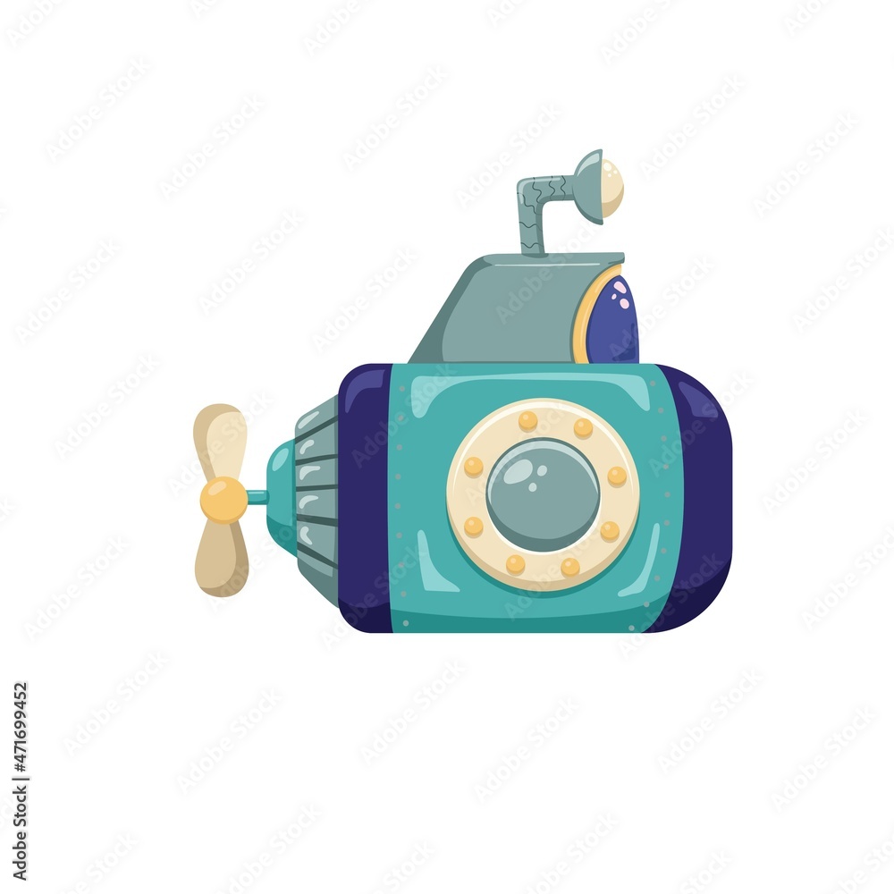 Beautiful blue submarines isolated on white background. Coloring ...