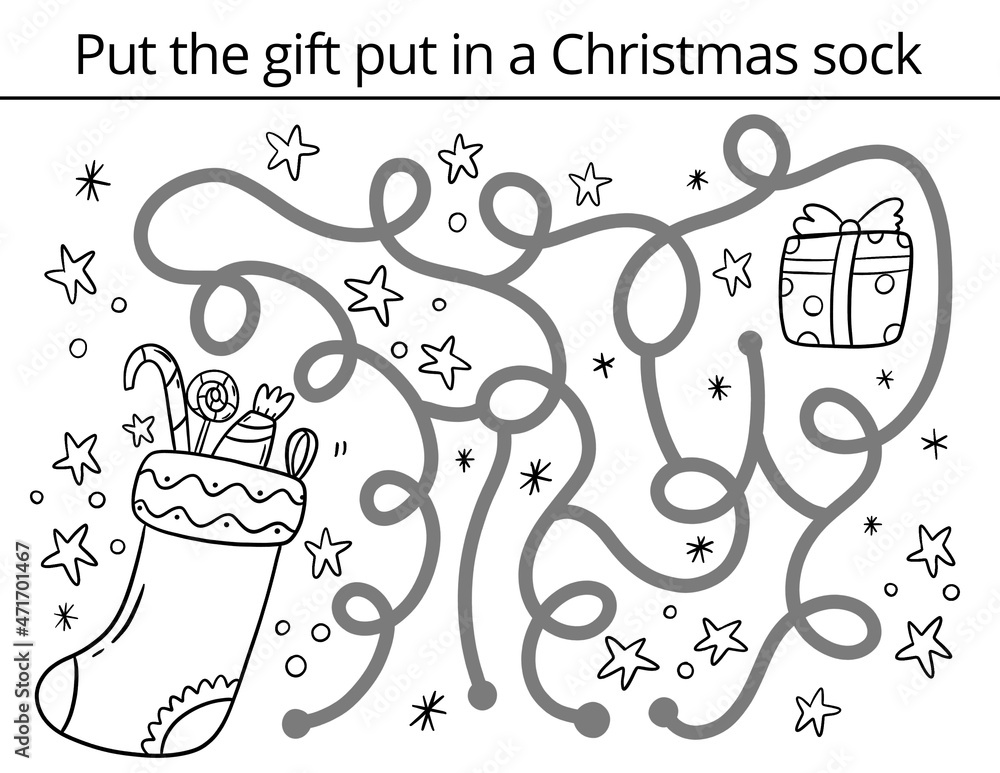 Simple Christmas maze for kids. Coloring page for coloring book. Stock ...