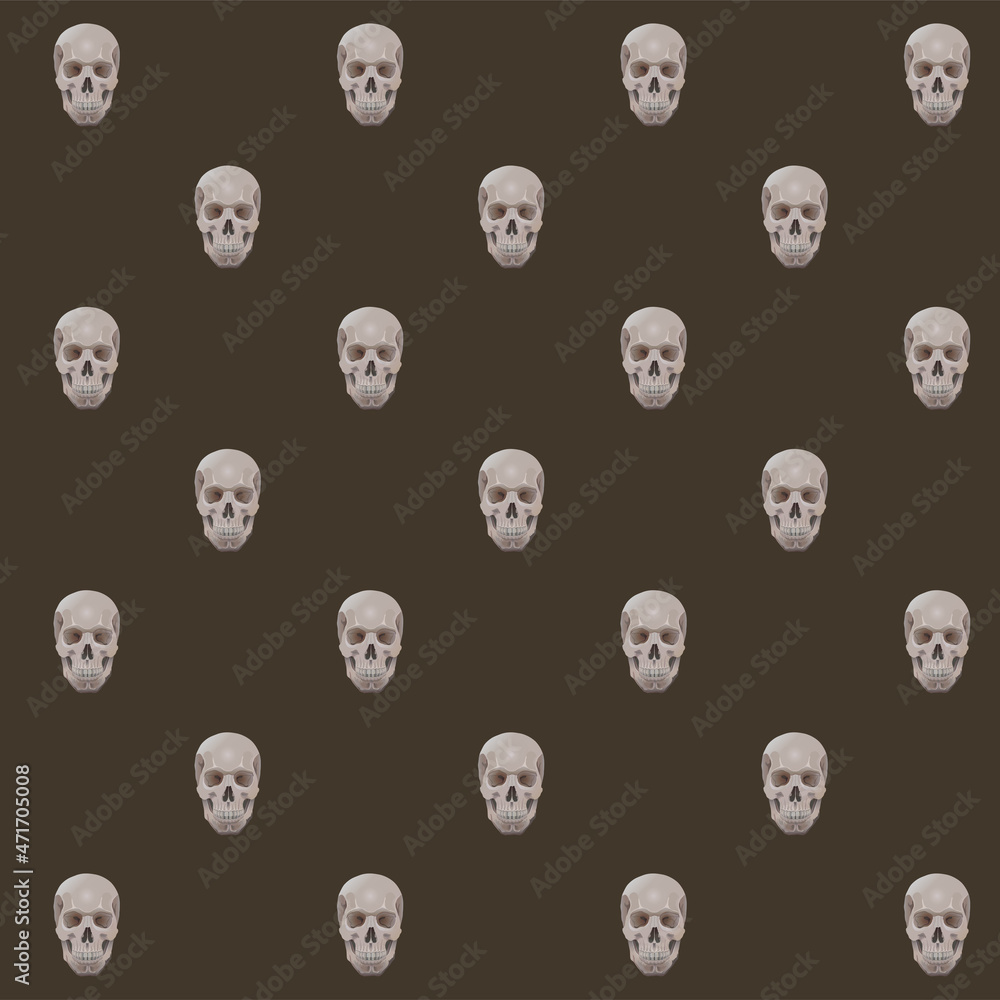 The pattern is seamless in vector. Human skulls are large against a ...