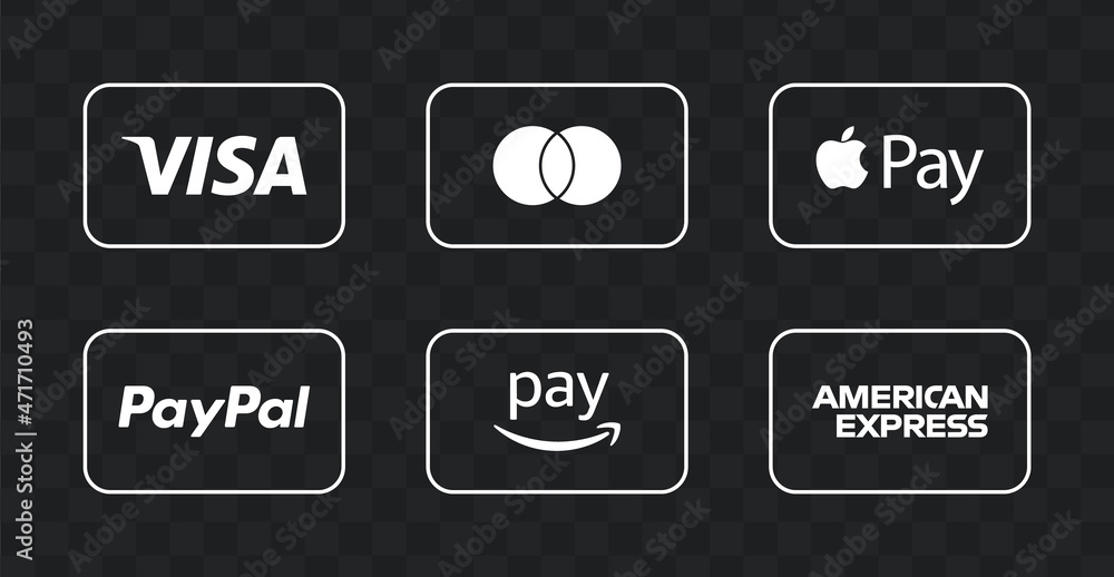 Payment Method Icon Set. Set of Dark Mode Outline Banner Icons or ...