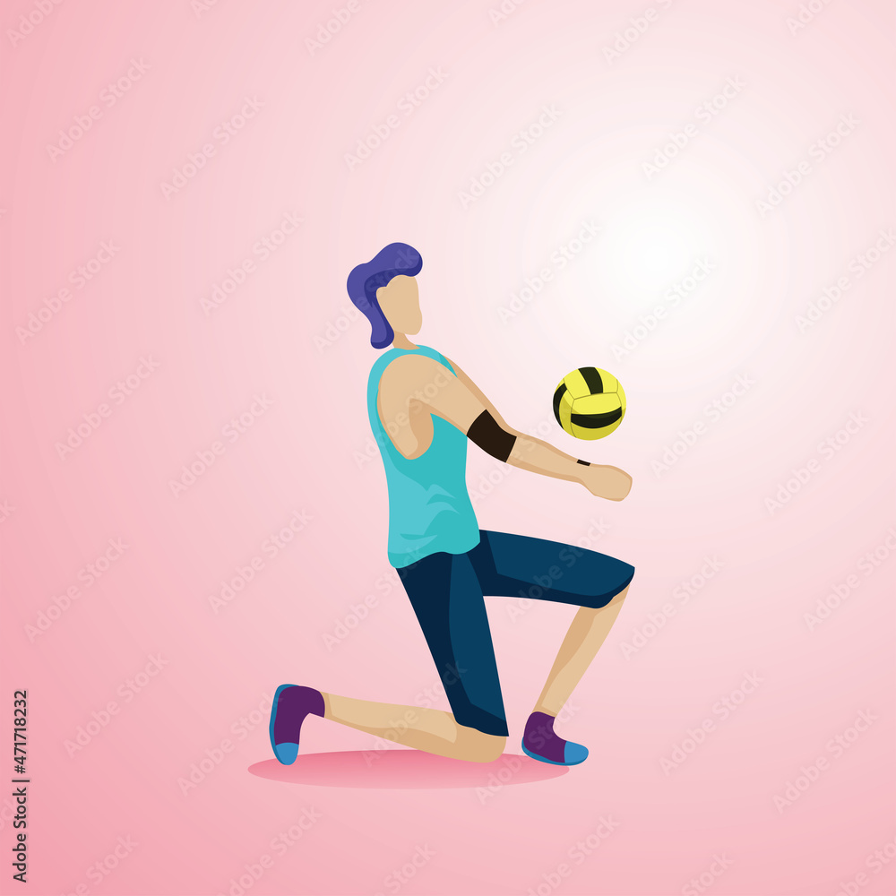 vector graphic illustration of a tall man doing a receive smash in ...