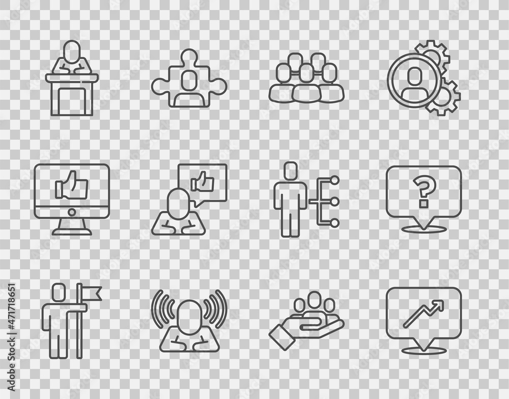 Set line Team leader, Graph, schedule, chart, Project team base, Head hunting, Speaker, Hand ...