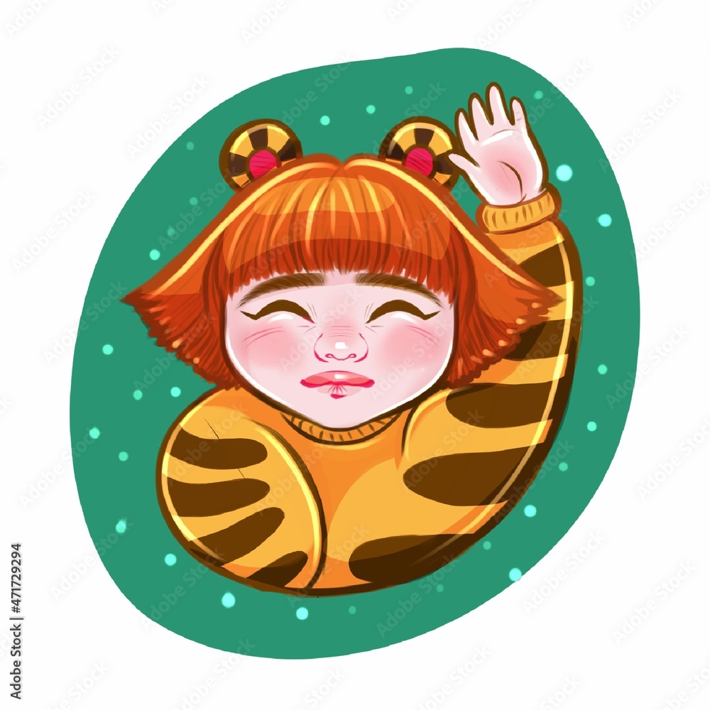 a girl in a tiger costume, can be used as a sticker, can be used as a ...