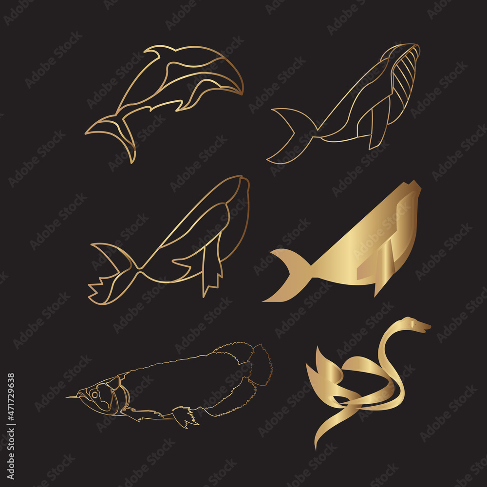 Set of polygon wild animals icons. Geometric heads of a bear, lion,swan ...