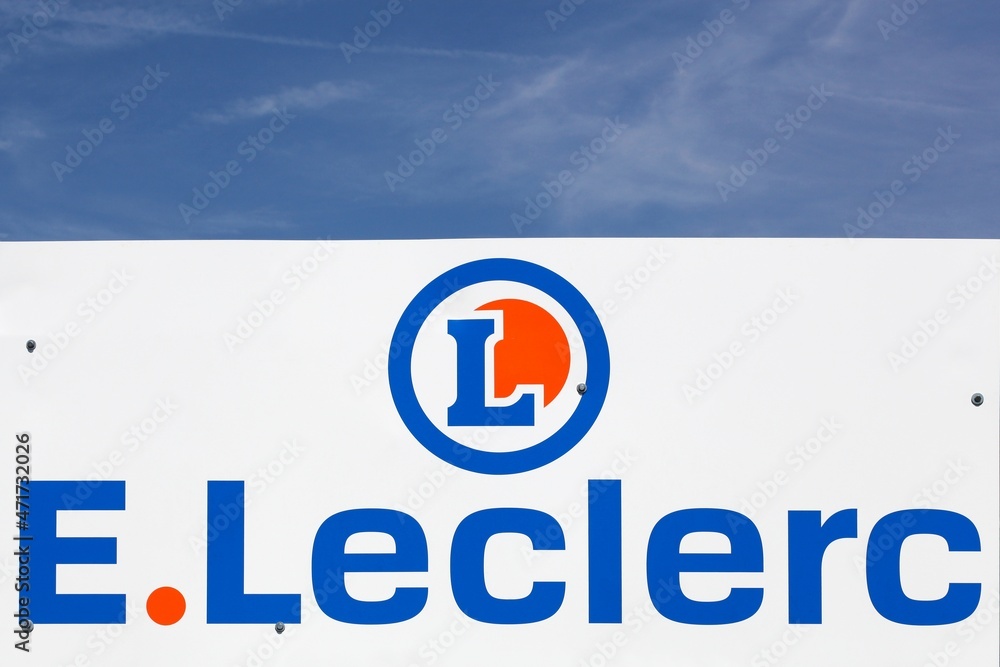 Macon, France - June 3, 2021: Leclerc logo on a facade. Leclerc is a ...