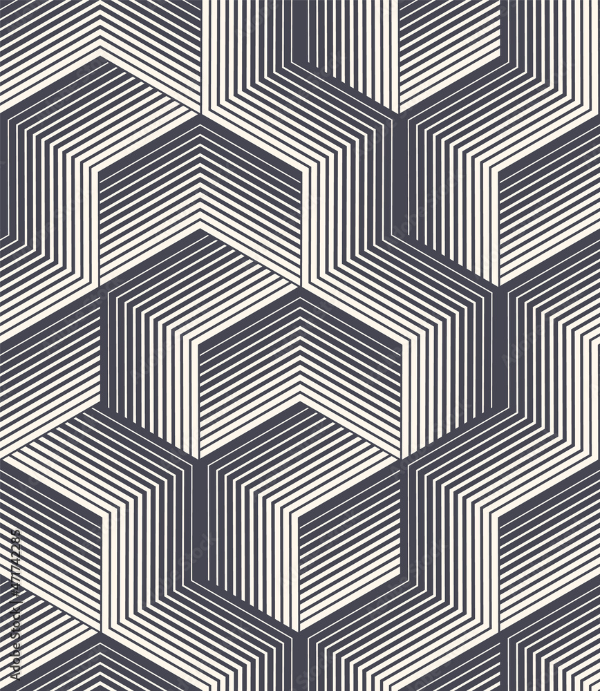 Striped Cube Shapes Vector Seamless Pattern Geometric Graphic Abstract Background Linear
