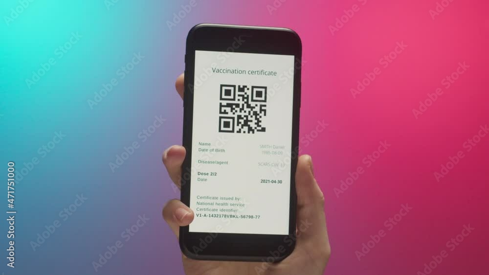 Showing vaccination passport with qr code on phone, international ...