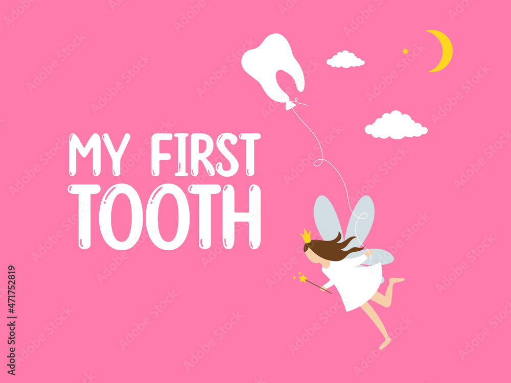My first tooth. Typography poster, banner, greeting cars, placard ...