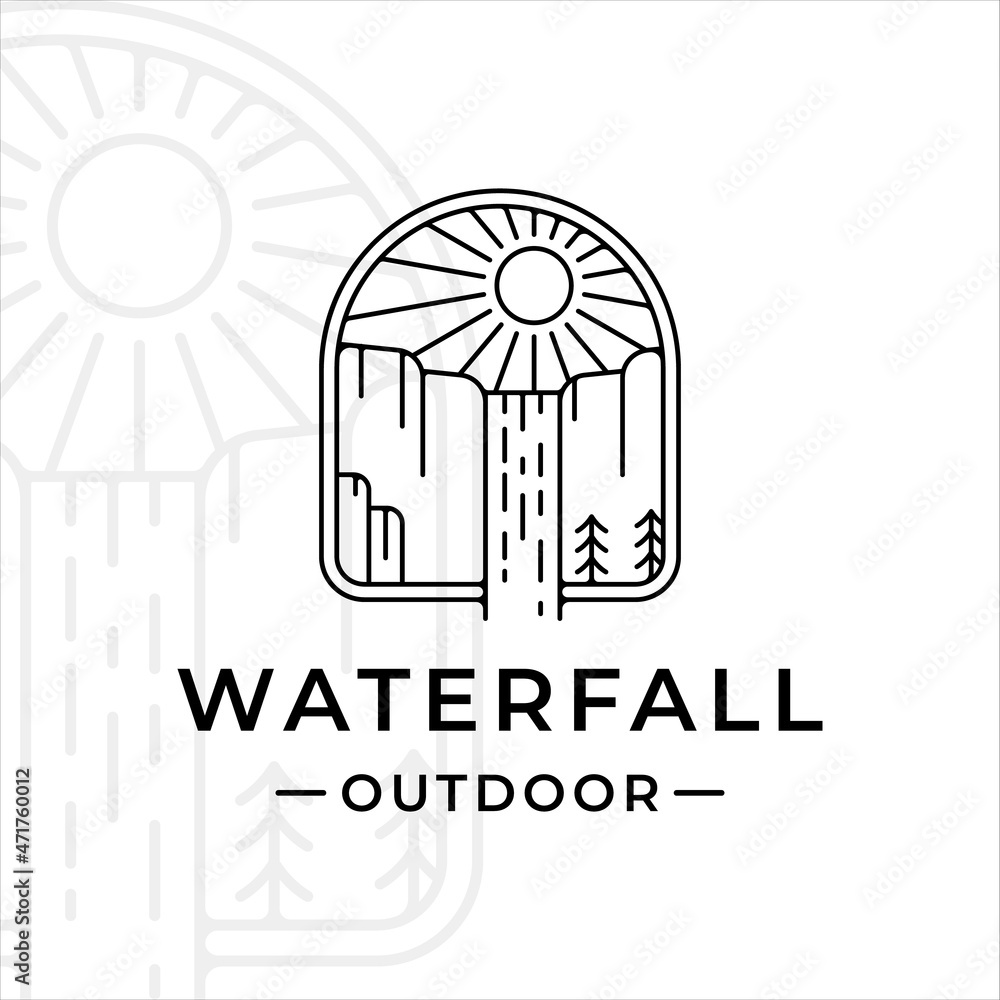 waterfall outdoor logo line art vector illustration template icon ...