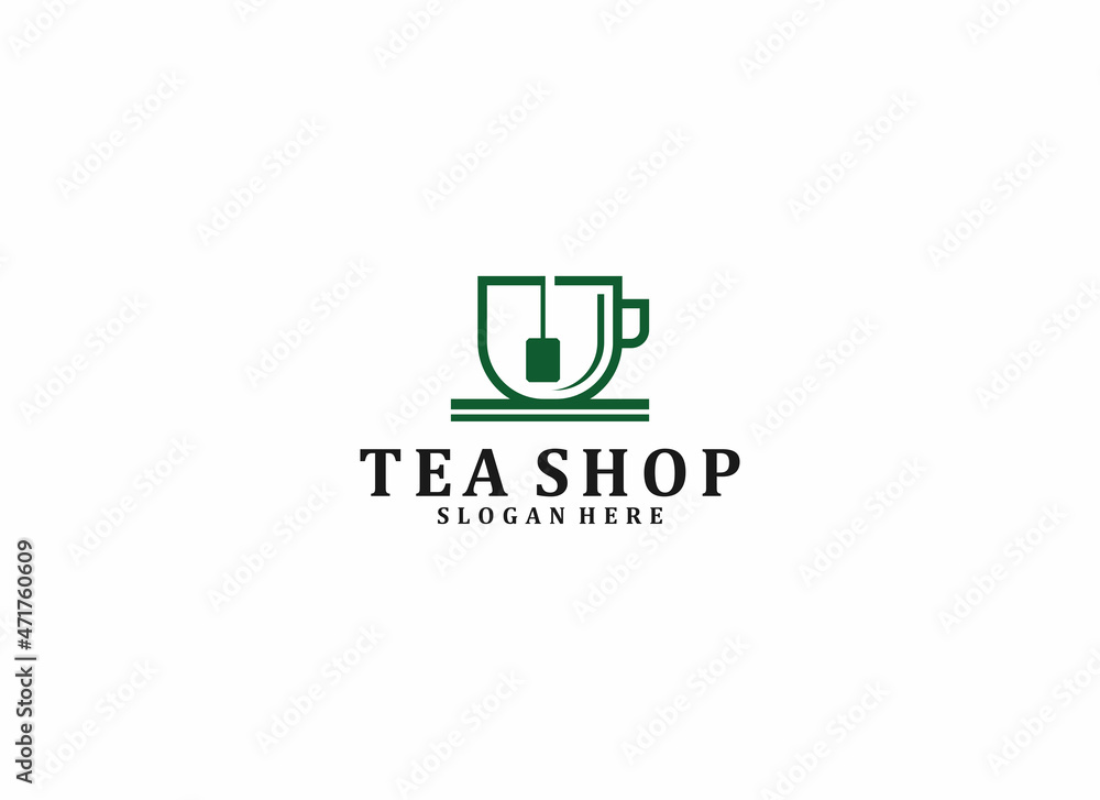 tea shop logo template, vector in white background Stock Vector | Adobe ...