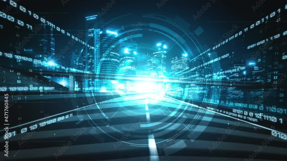 Digital data flow on road in concept of cyber global communication and ...