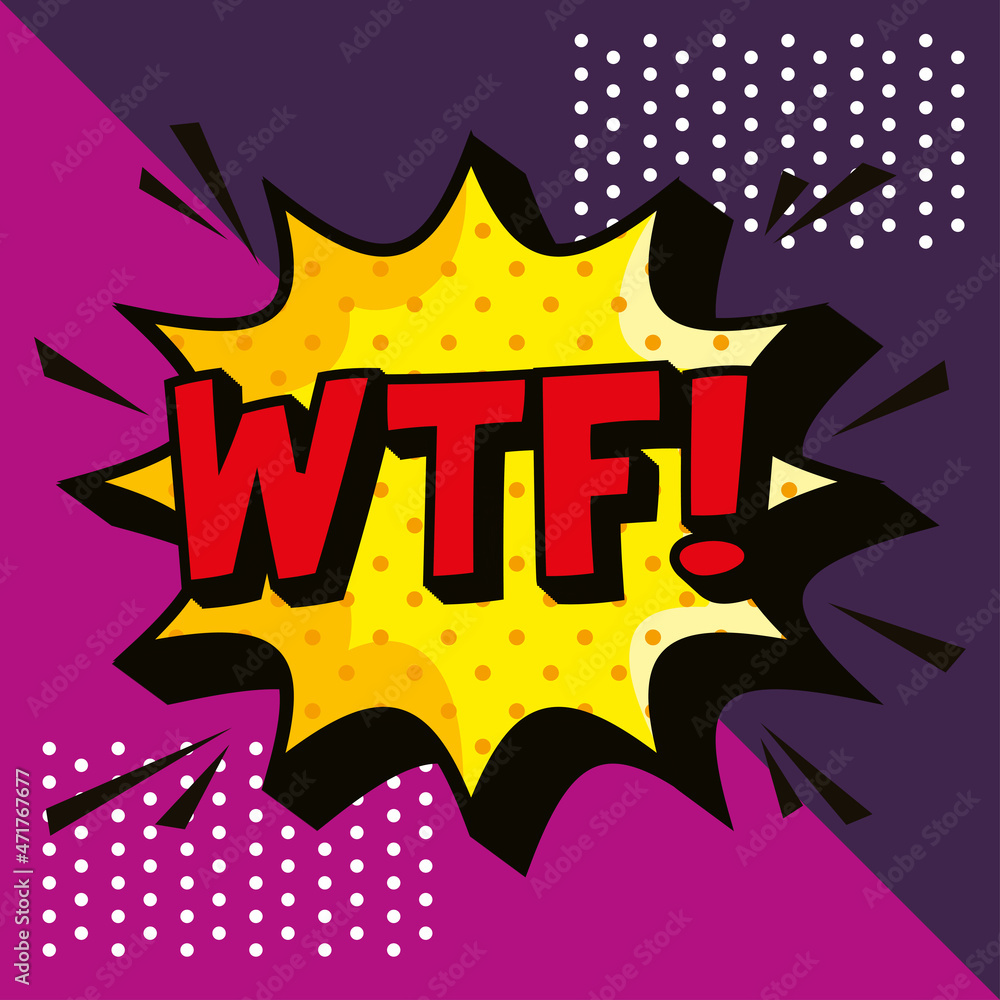 wtf comic onomatopoeia in explosion Stock Vector | Adobe Stock