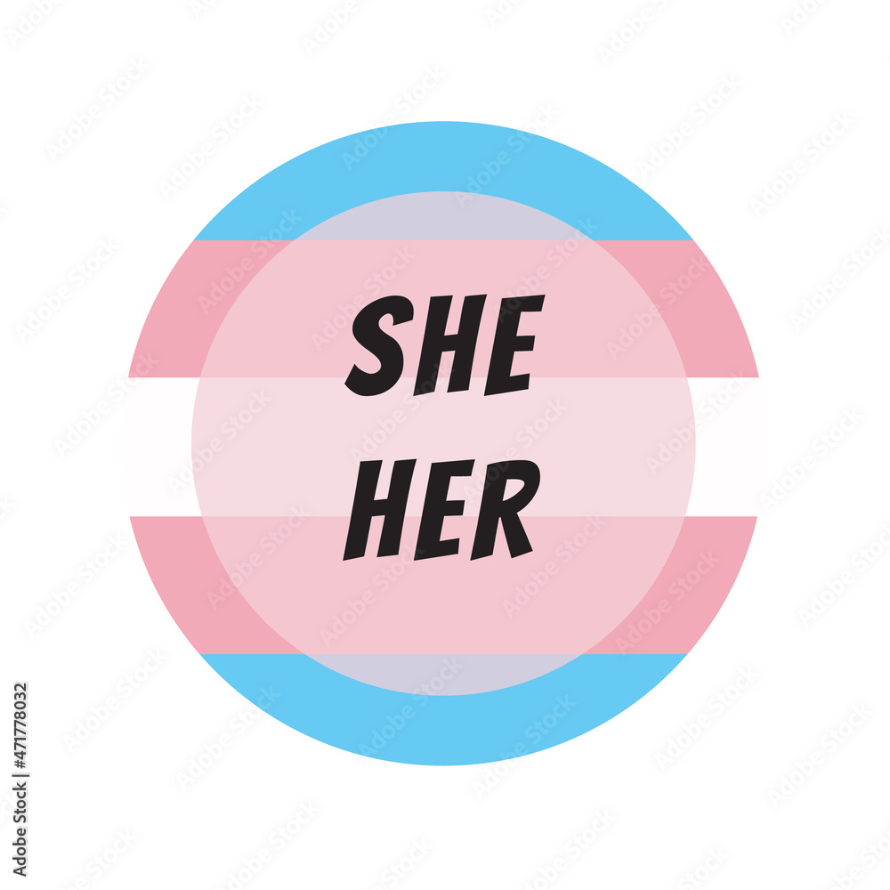 Gender Definition Pronoun: she, her on the colorful Trans flag. Shy ...