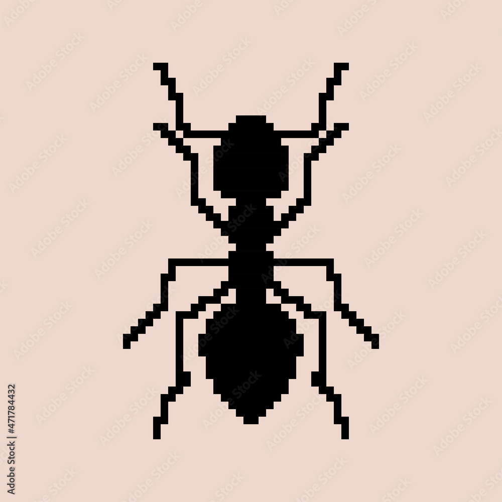 vector isolated cartoon black ant pixel art suitable for icons, logos ...