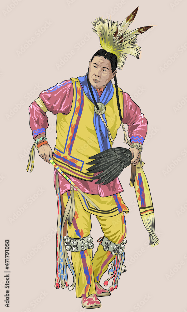 Drawing National pow wow dance, traditional dance of each country, art ...