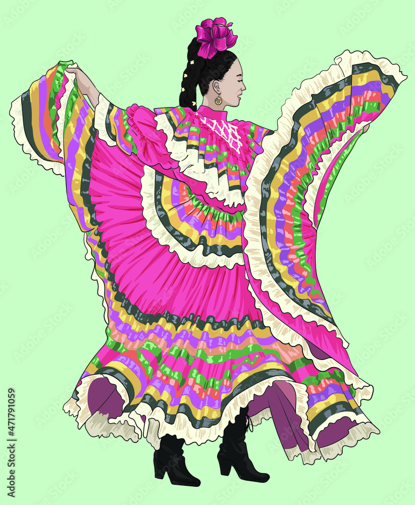 Drawing Mexican folk dance, traditional dance of each country, art ...