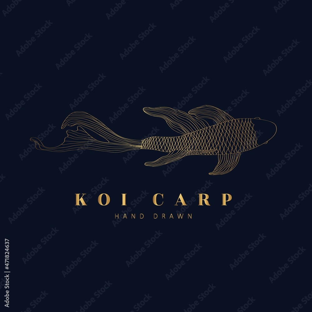 Image of an golden carp koi design on black background, Logo, Symbol ...