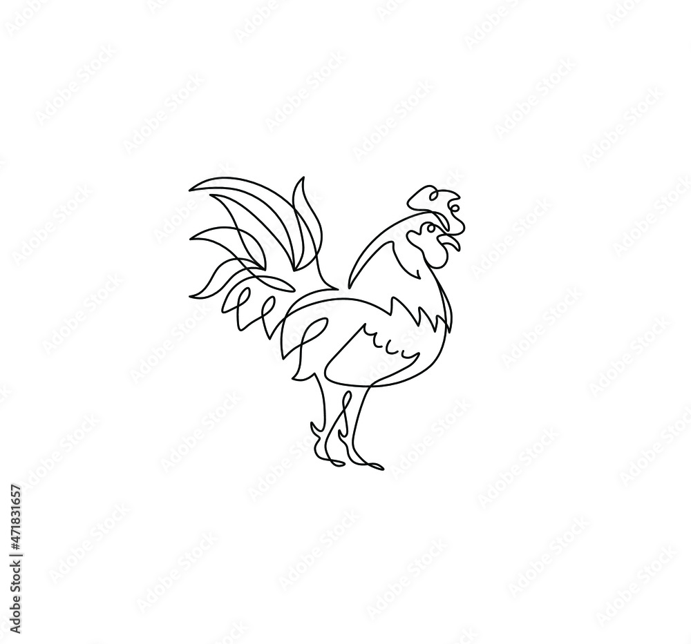Vector isolated one line hen cock drawing. Single line graphic ...