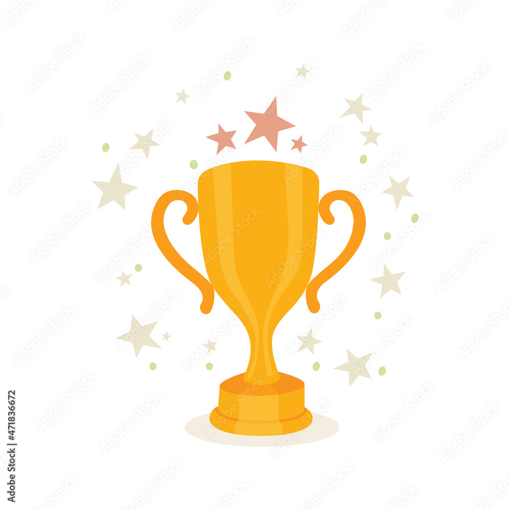 Trophy cup award, stars and confetti. Winner prize concept. Champion ...