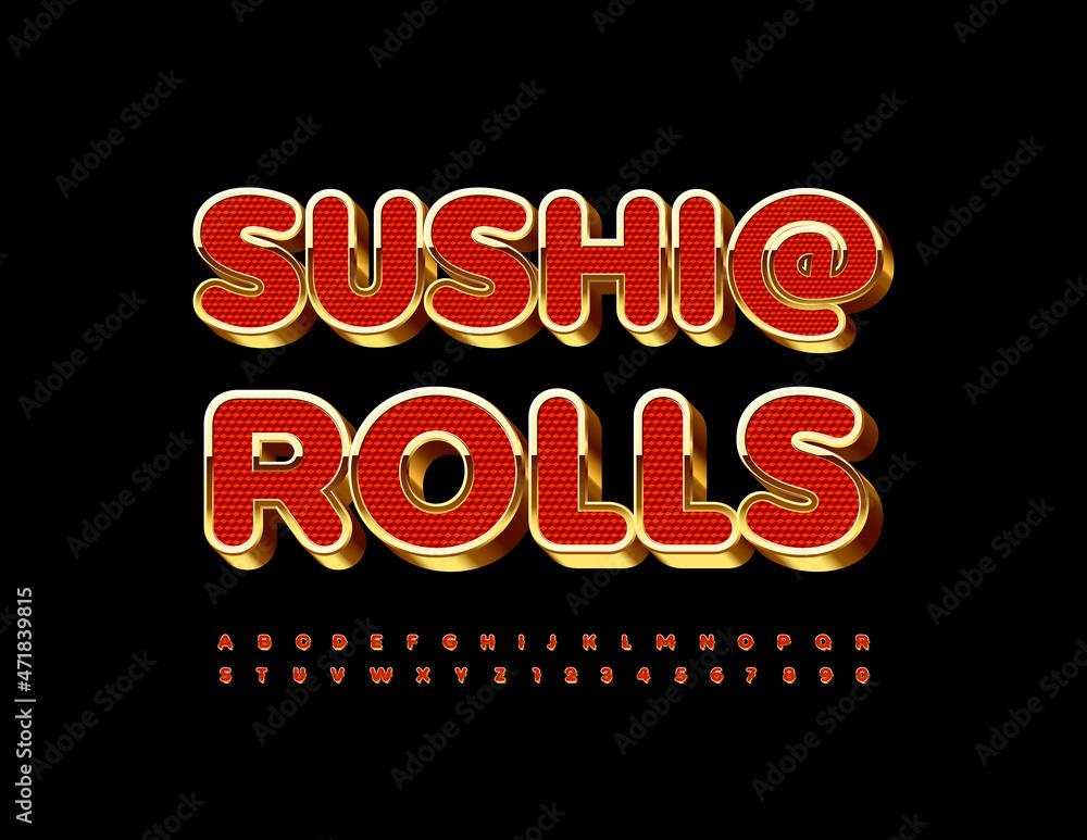 Vector luxury sign Sushi and Rolls for Cafe and Restaurant. Elite 3D ...